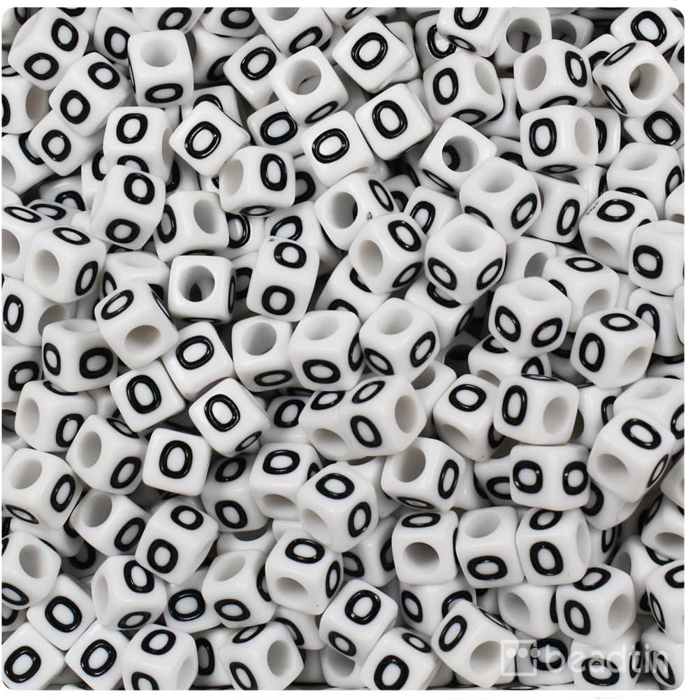 Amazon.com: BeadTin White Opaque 6mm Cube Plastic Alphabet Beads- Black ...