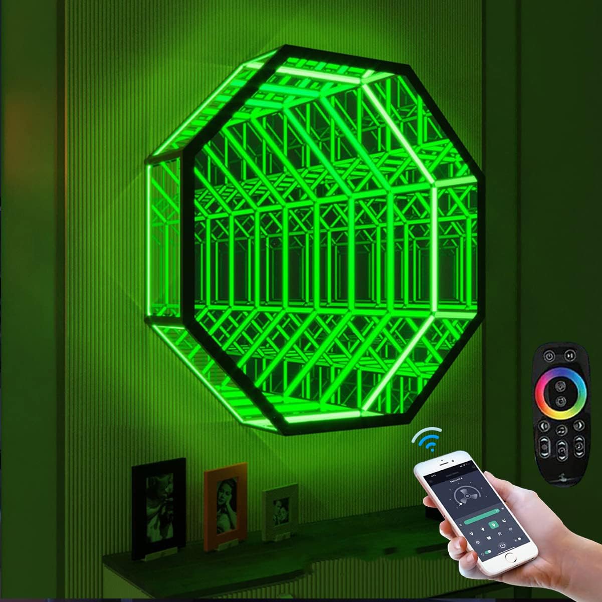 3D Mirror Tunnel Light,APP Remote Control Infinity Lamp,Multicolor ...