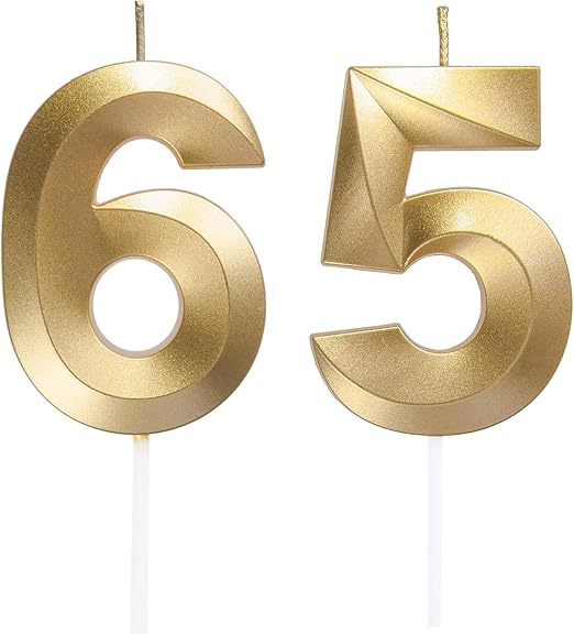 65th Birthday Candles, Number 65 Candle, Gold Happy Birthday Candle, 3D ...