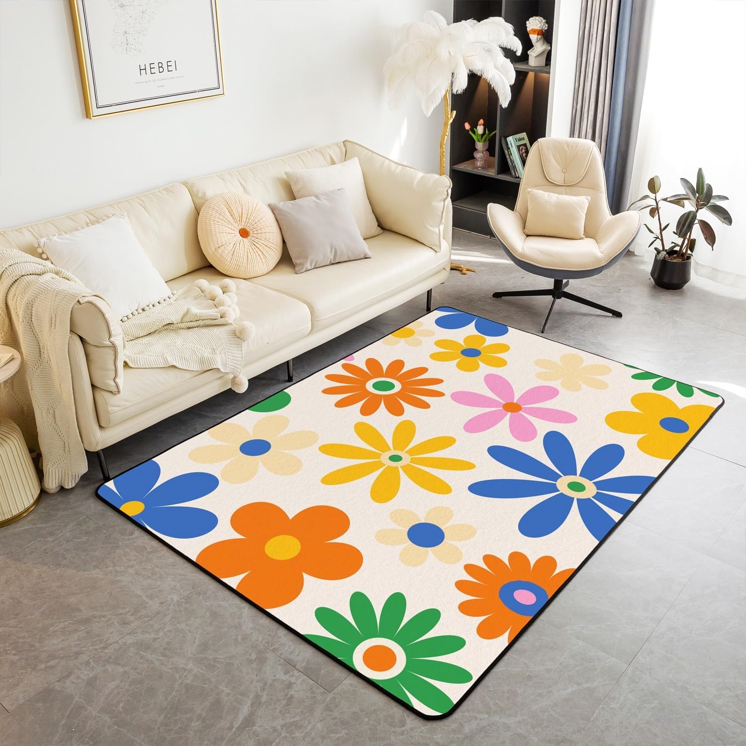 Amazon.com: Retro 60S 70S Floral Living Room Rugs 3x5, Vintage Groovy ...