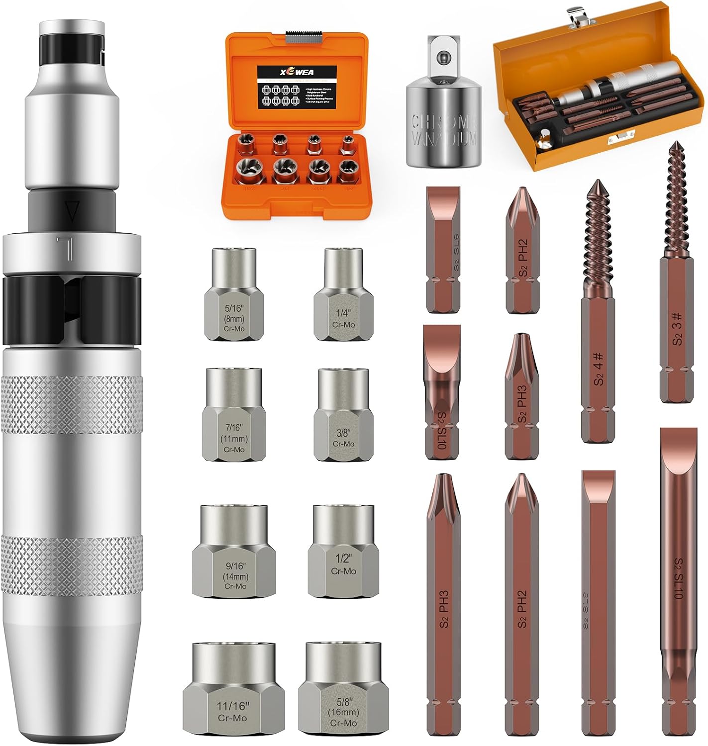 12PCS 3/8" Hand Manual Impact Driver and 8PCS 3/8" Bolt Extractor ...