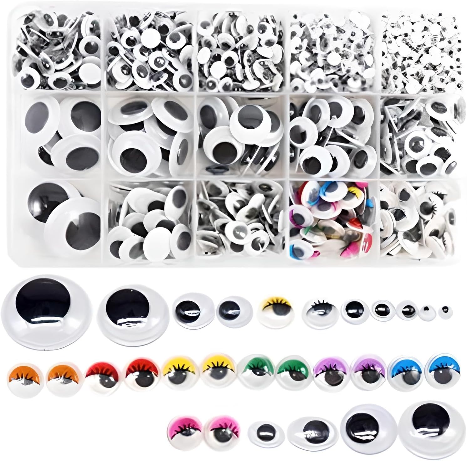 Stick On Googly Wiggle Eyes - Assorted Size 4-15mm Self-Adhesive Wobbly ...