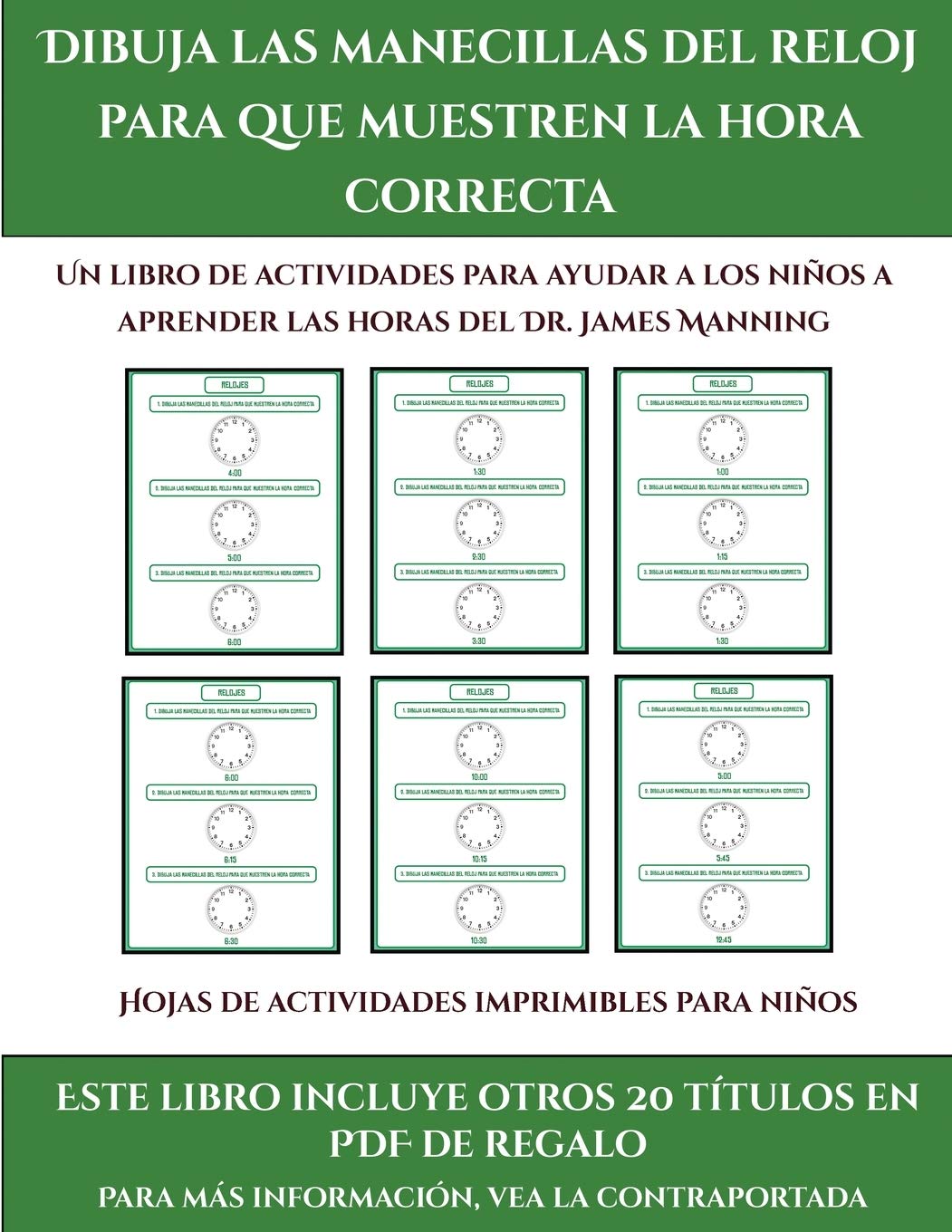 Buy Hojas de actividades imprimibles para ninos (Dibuja las manecillas ...