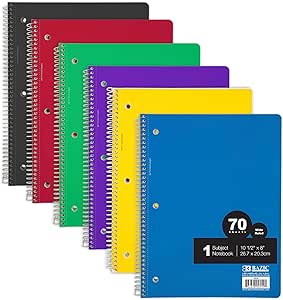 Amazon.com : BAZIC Notebook Wide Ruled 1 Subject Spiral 70 Sheets ...