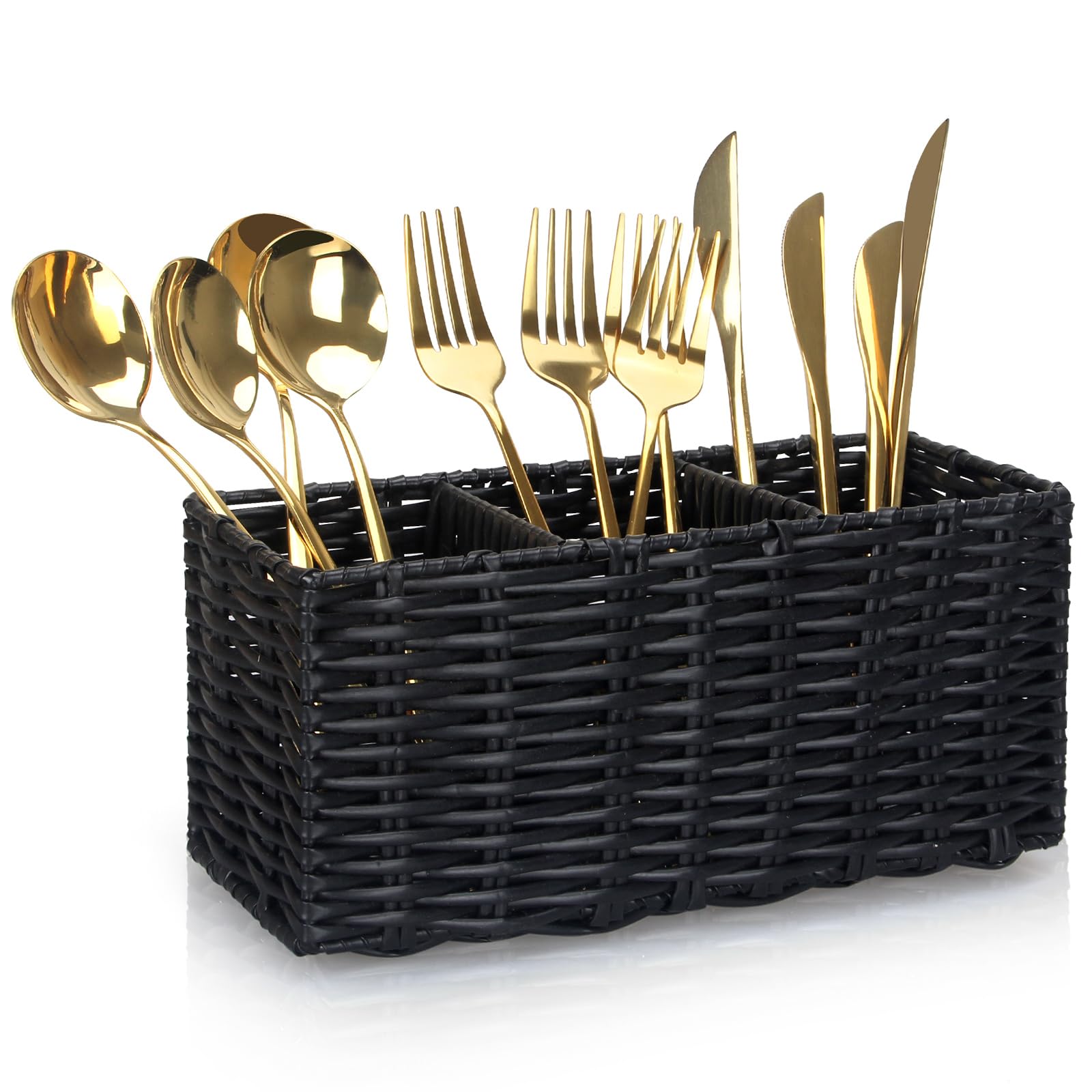 Snapklik.com : Wicker Silverware Cutlery Holder Black Flatware Utensil ...