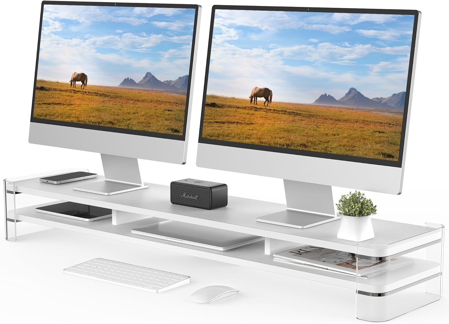 FENGE 2-Tier Acrylic Monitor Stand Monitor Riser,Computer Stand Sturdy ...