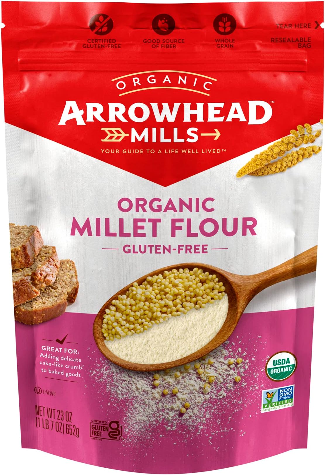 Amazon.com : Arrowhead Mills Organic Millet Flour, Gluten Free, 23 oz ...