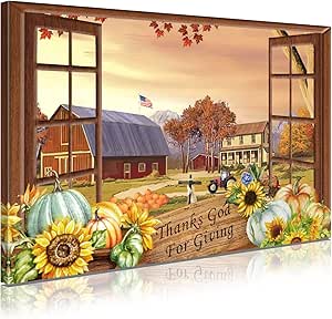 Amazon.com: Thanksgiving Fall Wall Art Pumpkin Canvas Print Farmhouse ...