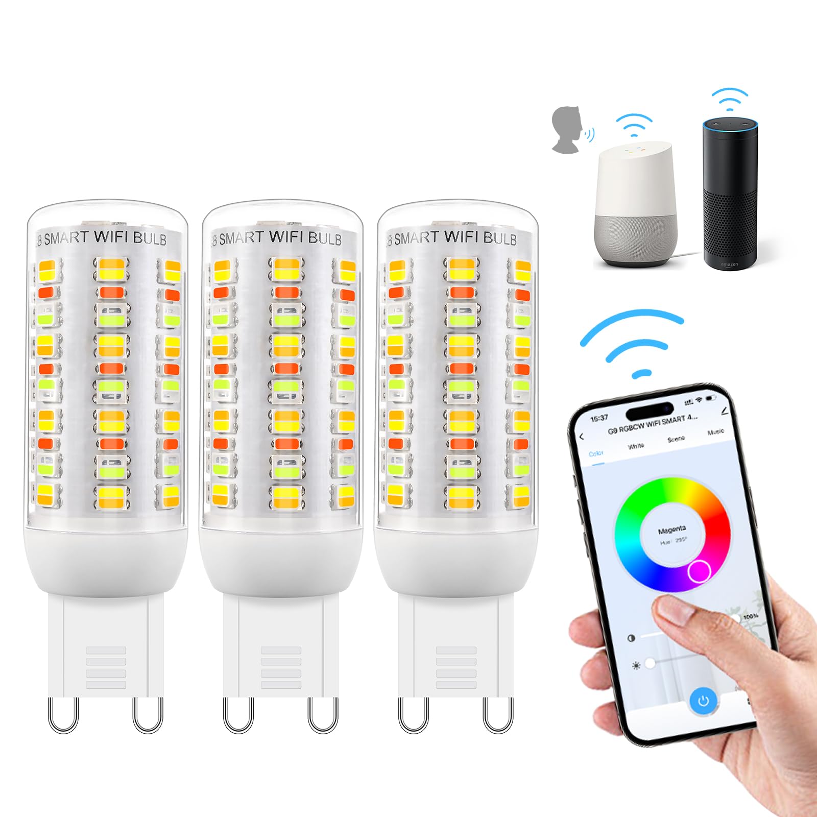 I-SHUNFA Wi-Fi RGBCW Smart G9 LED Bulbs,Compatible with Alexa/Google ...