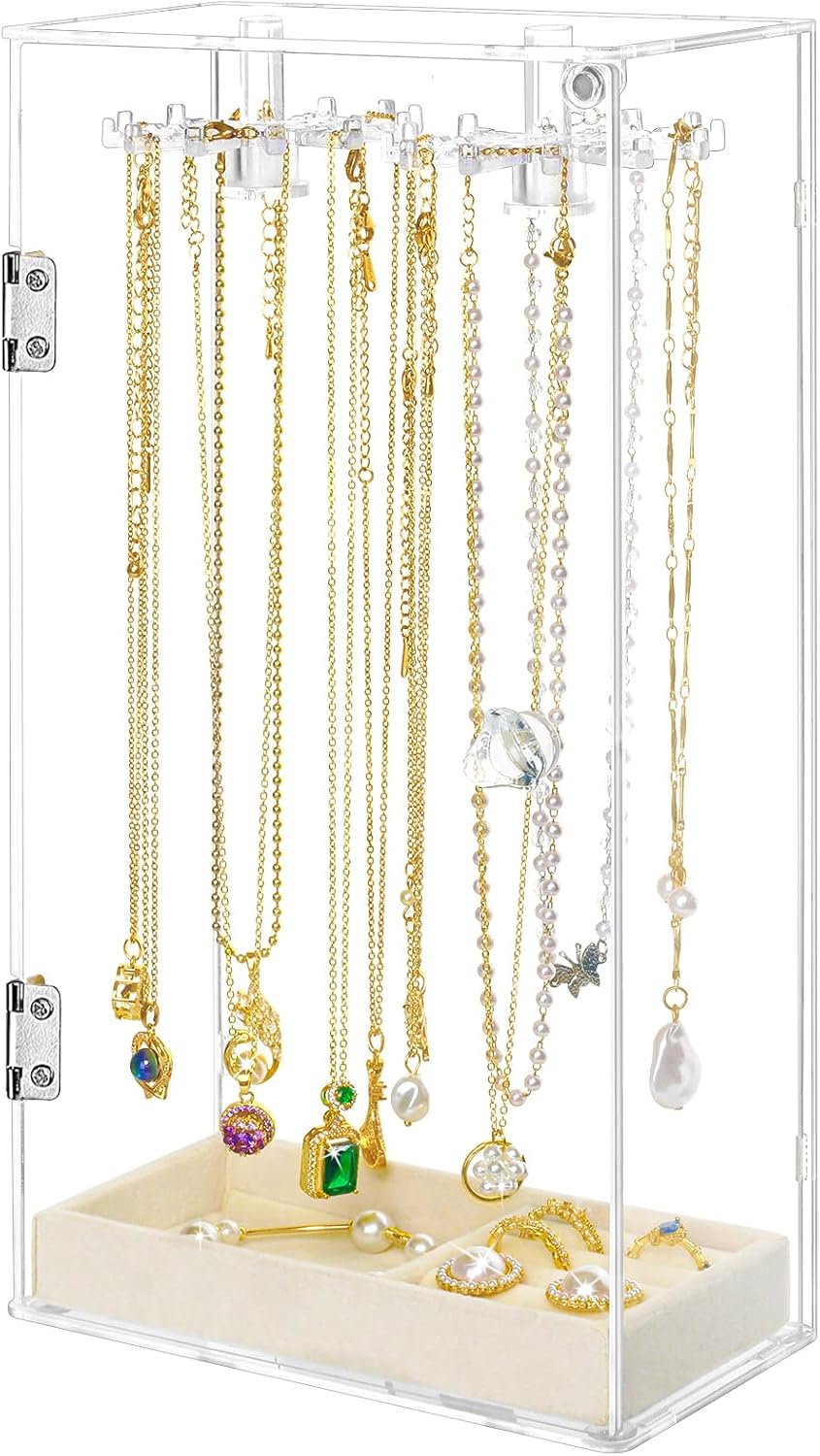 Amazon.com: Necklace Holder Organizer,Dustproof Acrylic Jewelry ...