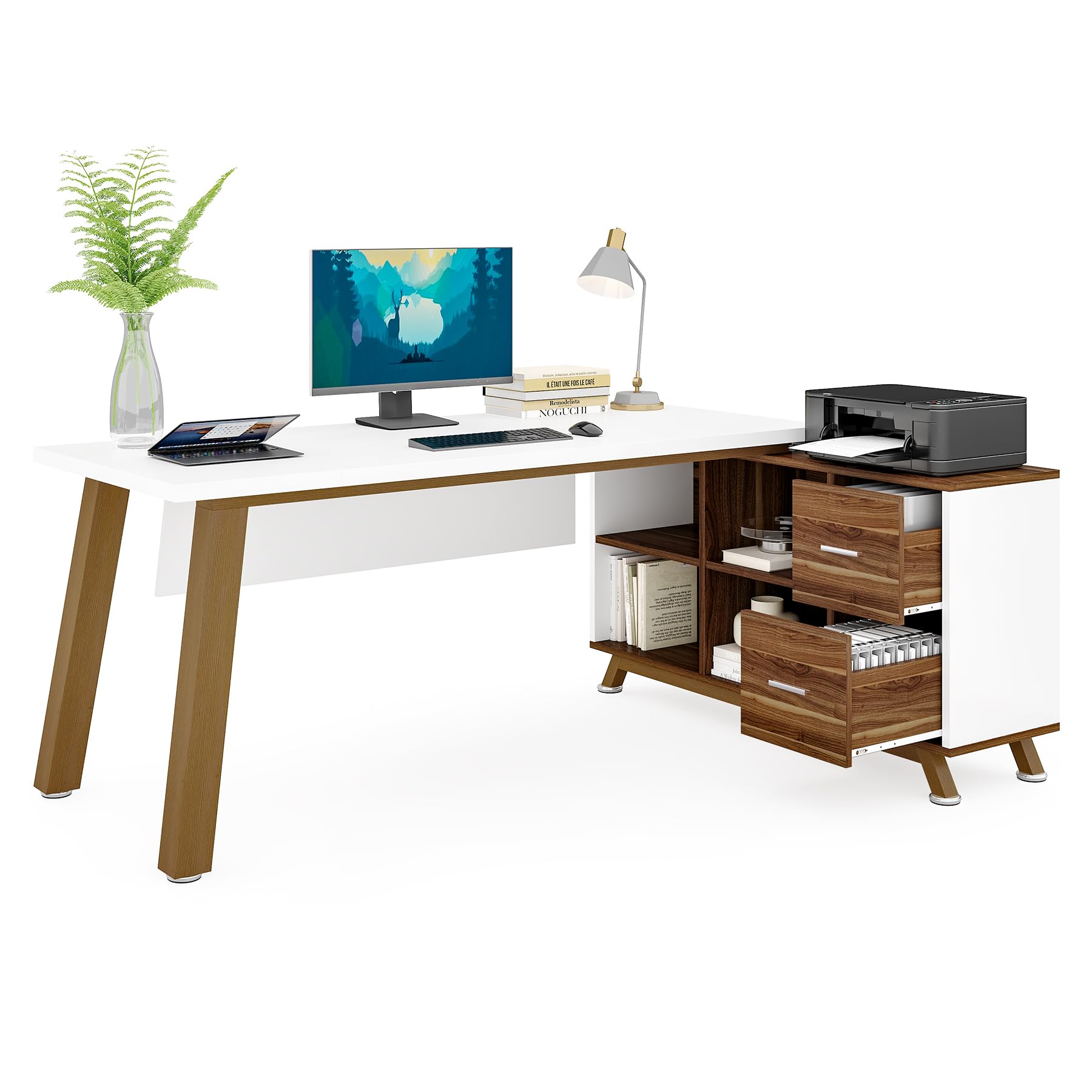 Amazon.com: LITTLE TREE 70.8" Office Desk with 55" File Cabinet Combo ...