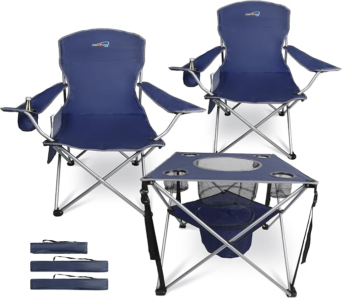 Colorsoul Folding Camping Chair with Table Set of 3,Large Lawn Chairs ...