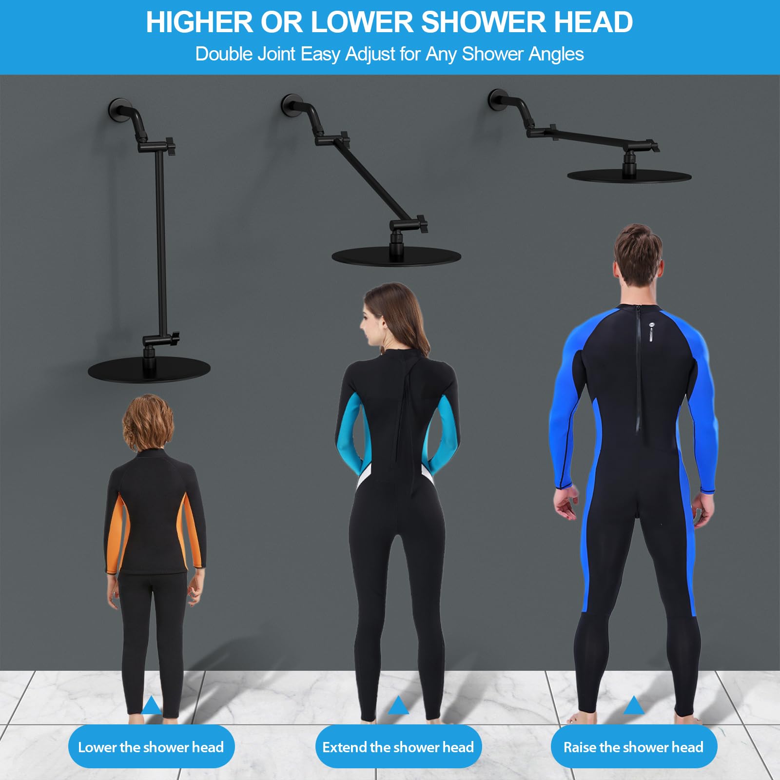 Snapklik.com : Shower Head Extension Arms Black 11 Inch Wall Mounted ...