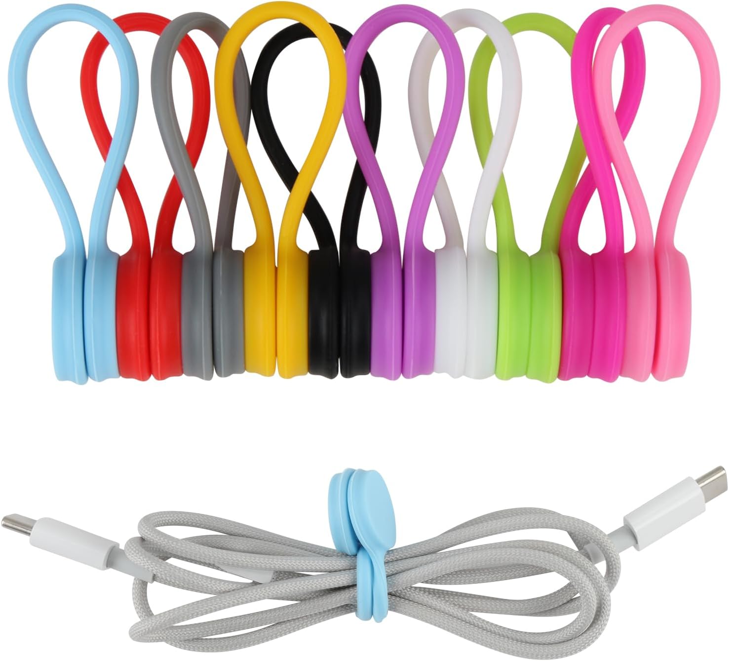 ihohi 10 Pcs Magnetic Cable Ties, Reusable Multicolored Magnetic ...