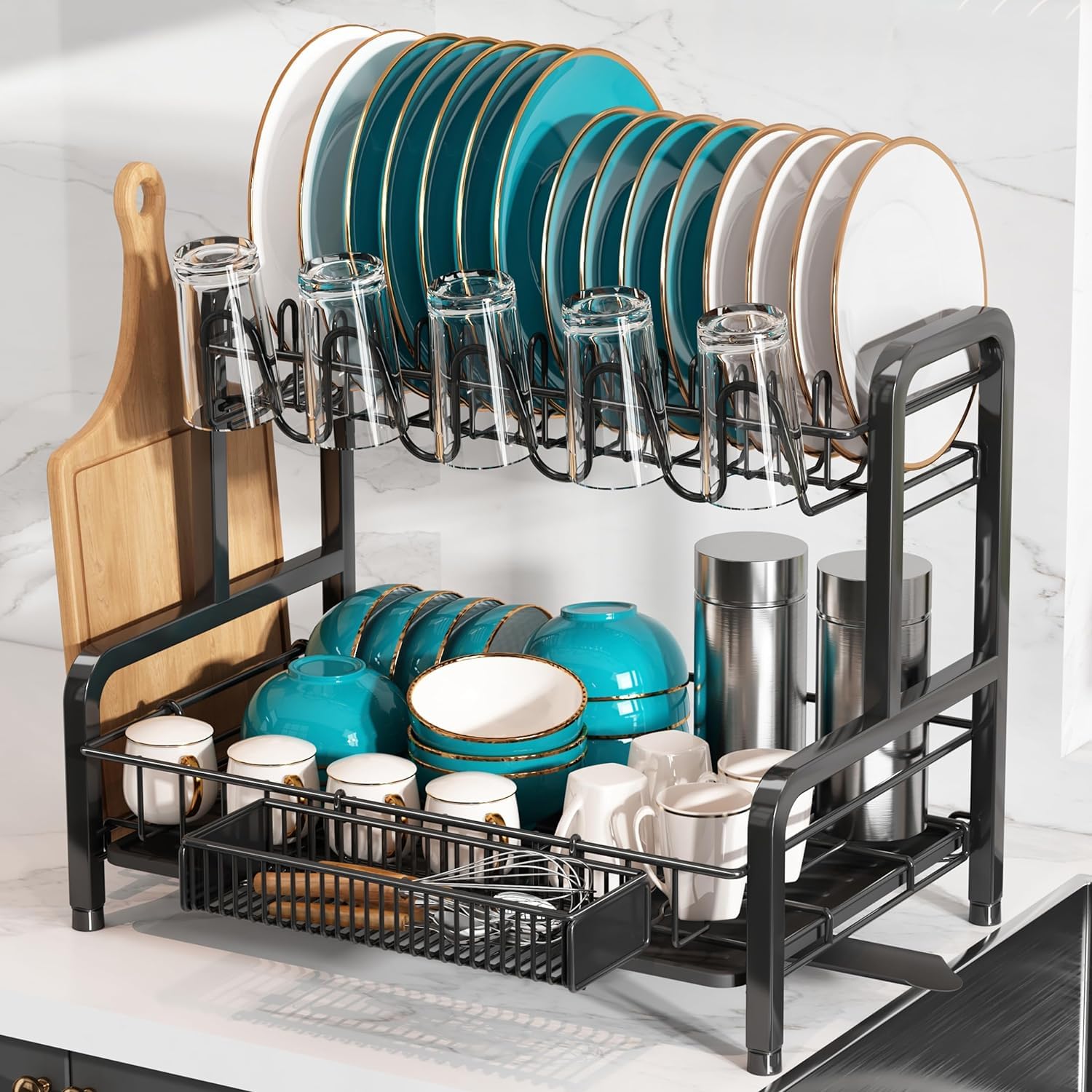 romision Dish Drying Rack and Drainboard Set, 2 Tier Large Stainless ...