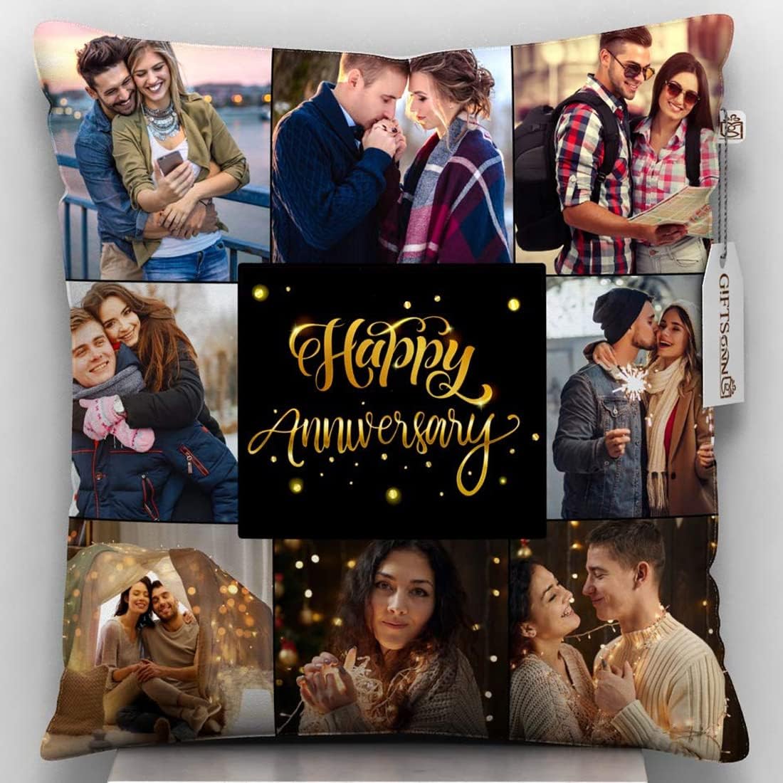 Buy GiftsOnn 8 Photos and Name Pillow for Birthday Satin Black Printed ...