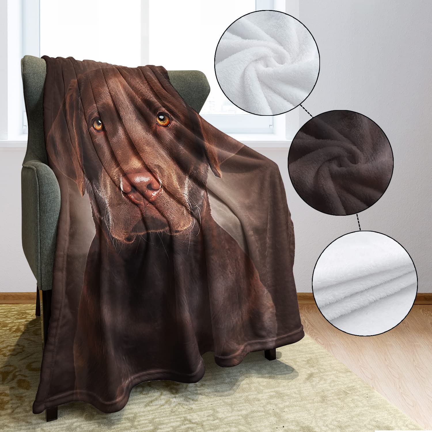 HommomH Chocolate Lab Blanket, Brown Labrador Dog Print, Soft Fluffy ...