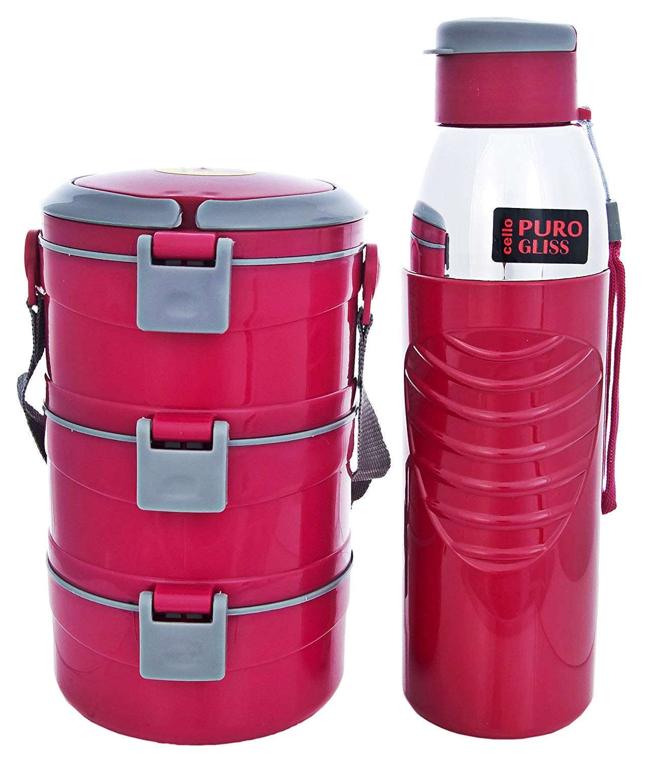 Buy Cello Zing Set of 2 Pieces Insulated Tiffin and Water Bottle (Red ...