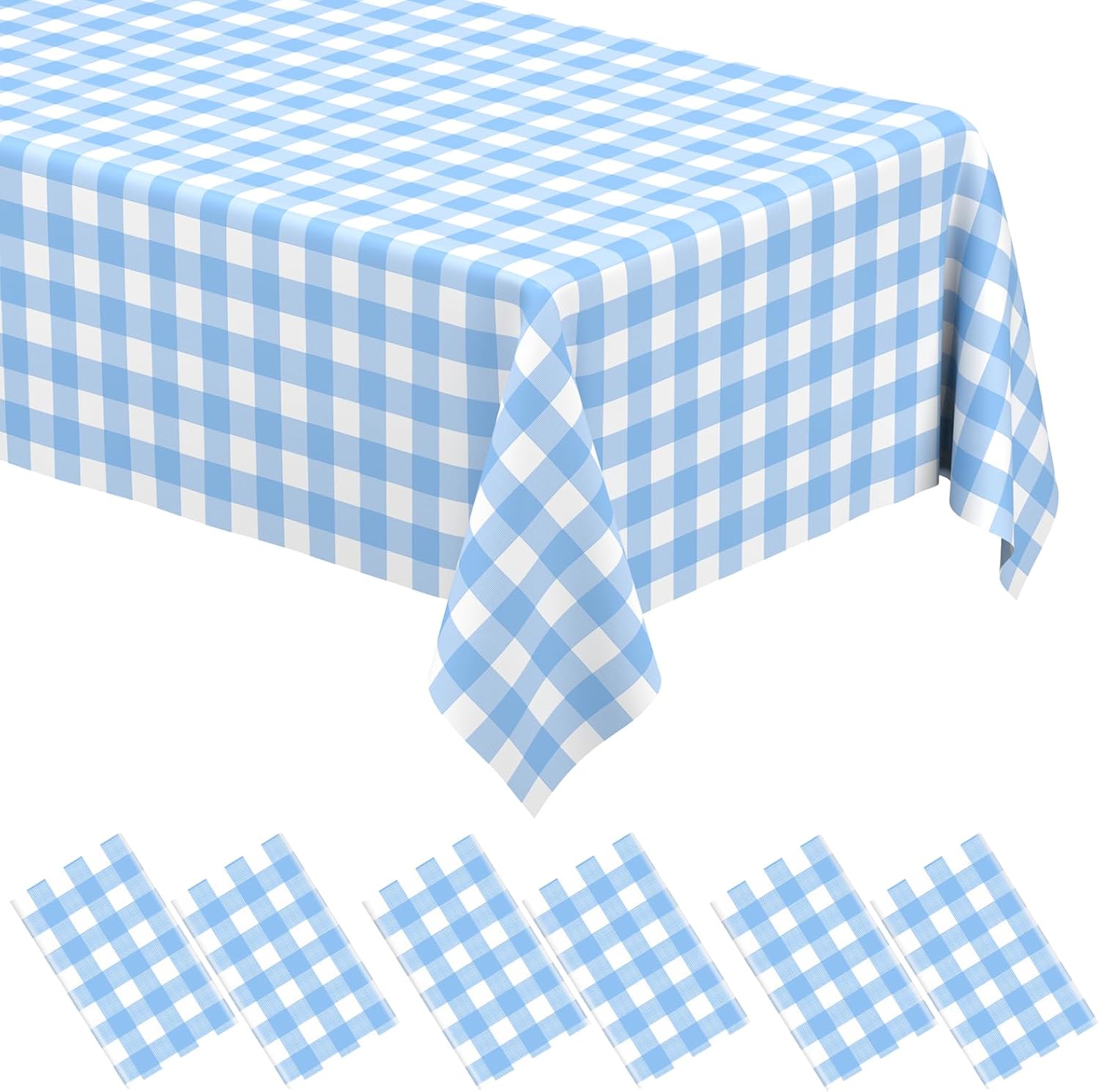 Amazon.com: 6 Pack Light Blue Gingham Tablecloth Rectangular Pale Blue ...