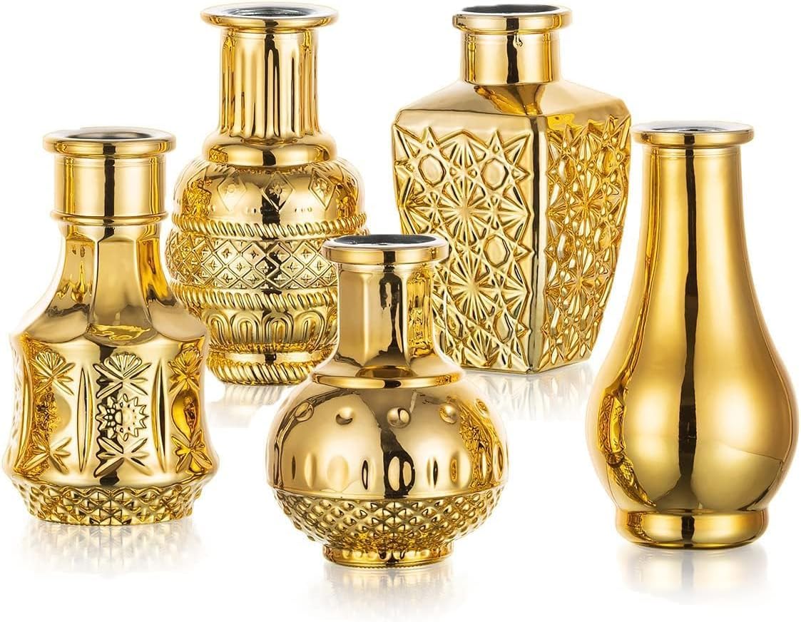 Amazon.com: Glasseam Gold Bud Vases for Centerpieces: Modern Small ...