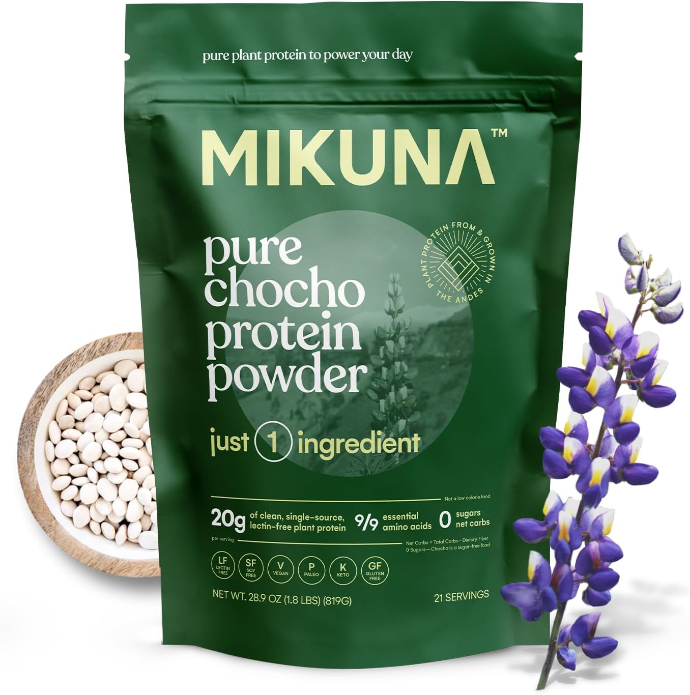 Amazon.com: Mikuna Vegan Protein Powder (Pure Chocho, 21 Servings ...