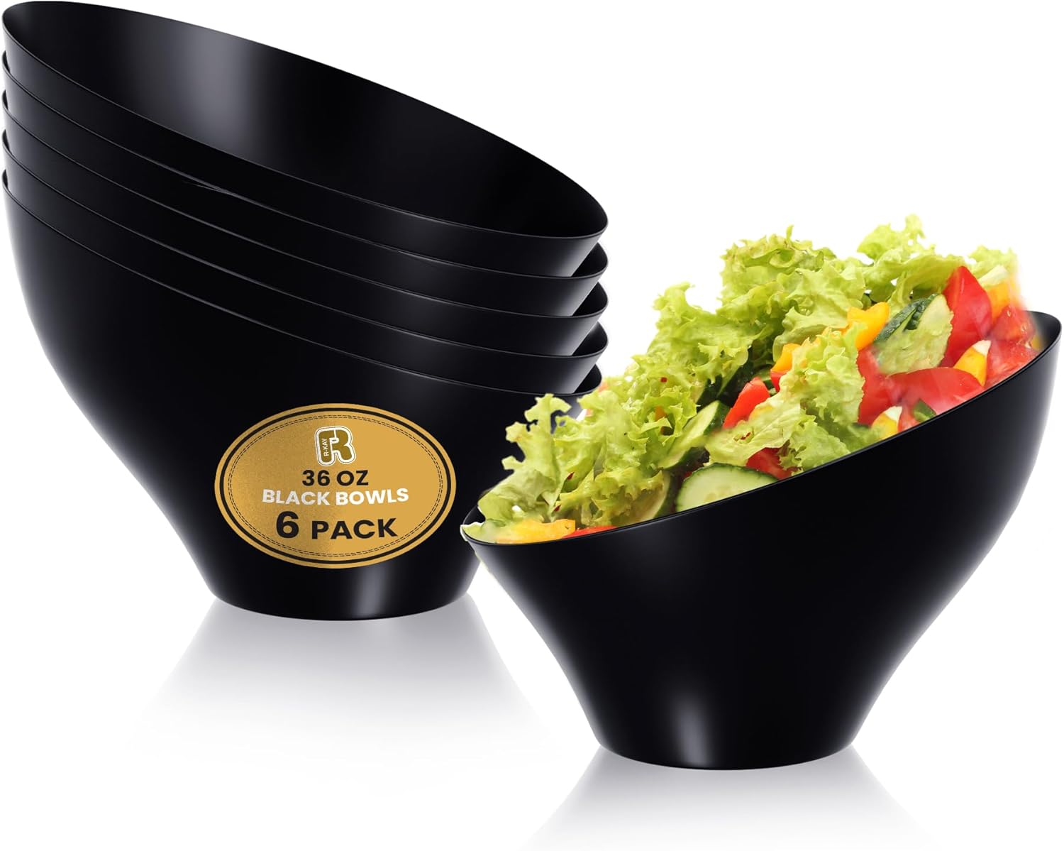 Amazon.com: R-kay 6 Pack Black Large Plastic Bowls - Premium Plastic ...