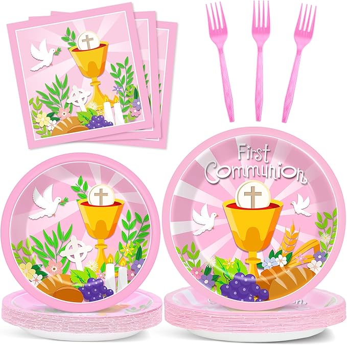 Amazon.com: 100 Pcs First Communion Plates and Napkins Baptism ...