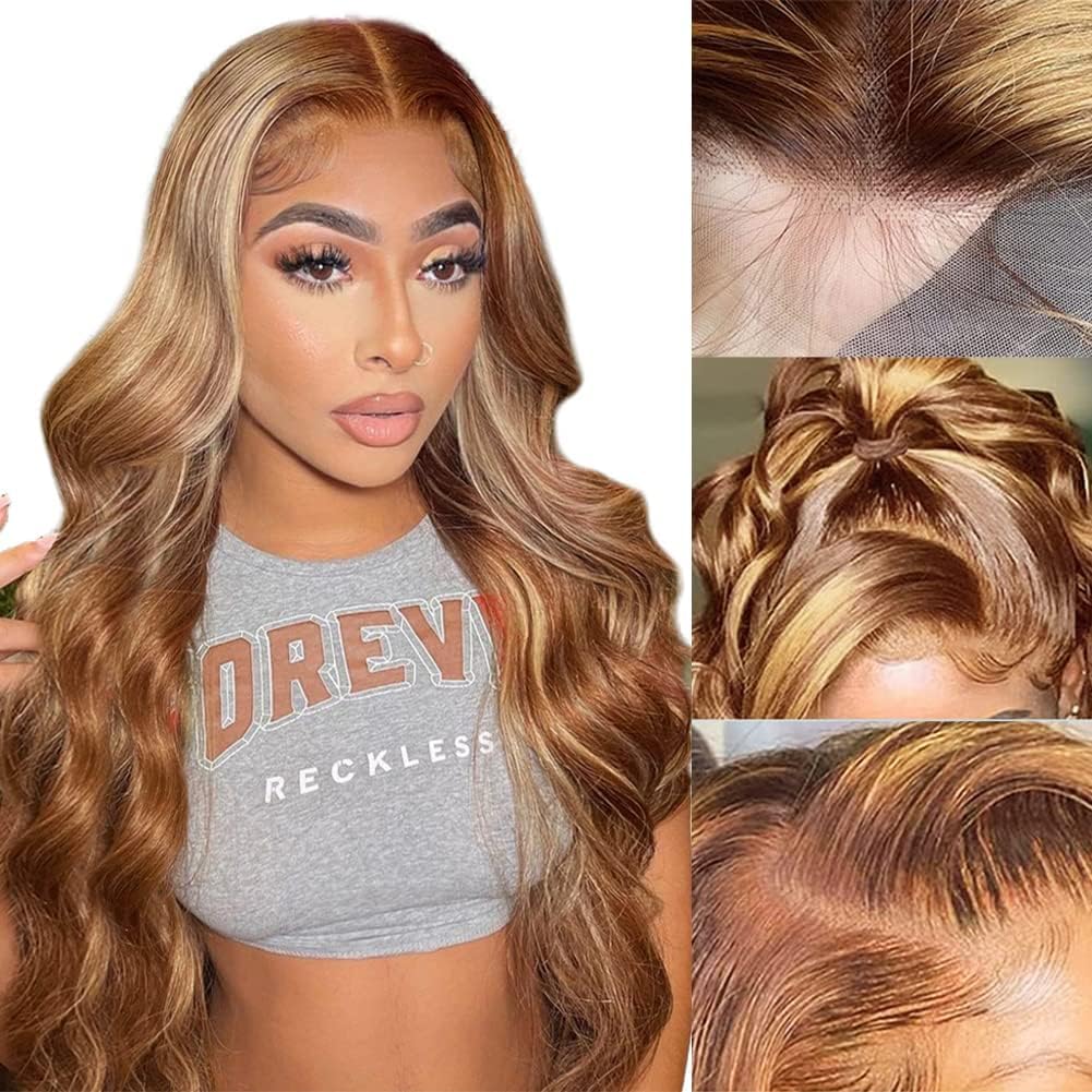 Amazon.com : KEUET Blonde Highlight Human Hair Wig 26 Inch 13x4 5/27 ...