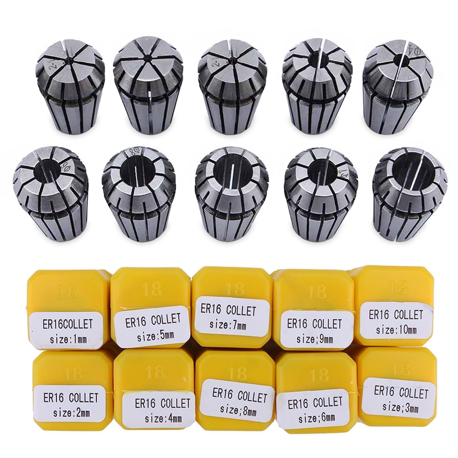 Industrial Collet Chucks ER16 Spring Collet Set – 10-Piece CNC Collet ...