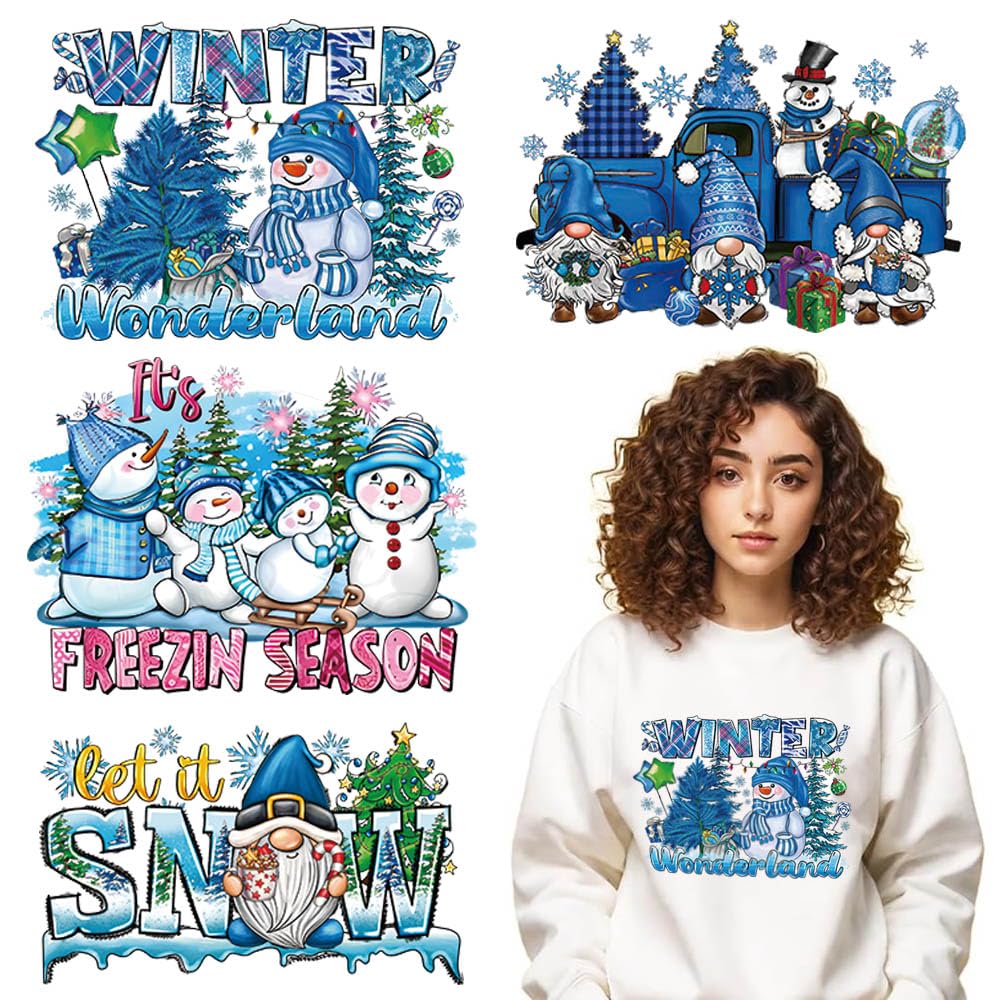 Amazon.com: 4 Packs Christmas Iron on Patches for Clothing Blue Theme ...