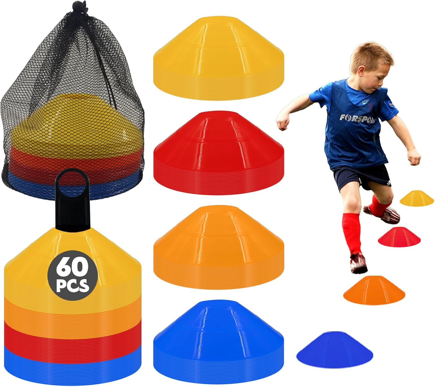 Amazon.com : Bayurht 60 PCS Soccer Cones Disc Cones 7.5 INCH Training ...