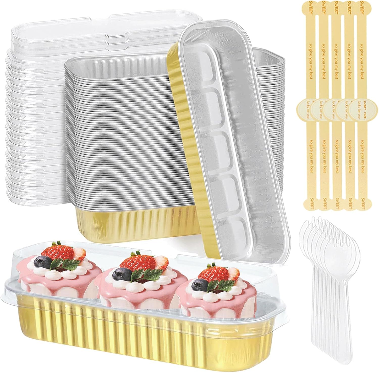 Amazon.com: PASHMAIRE Mini Loaf Baking Pans with Lids and Spoons- 50 ...