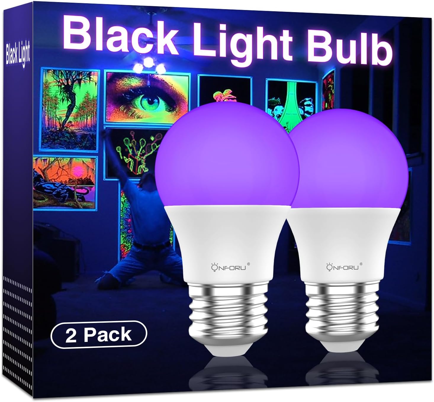 Onforu 15W LED Black Light Bulbs, A19 E26 120W Equivalent Blacklight ...