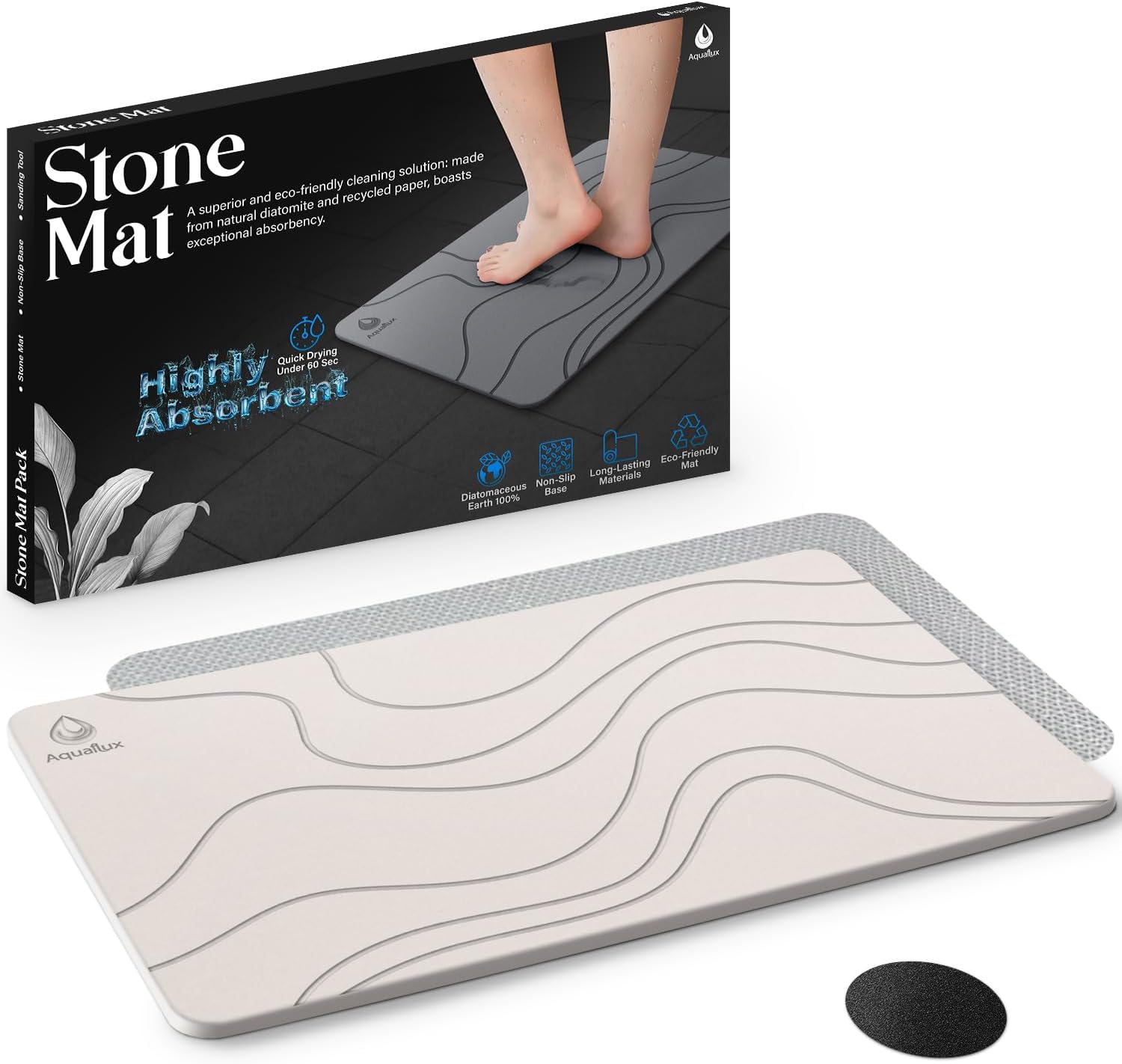 Amazon.com: AQUAFLUX Stone Bath Mat, Super Absorbent Shower and Kitchen ...