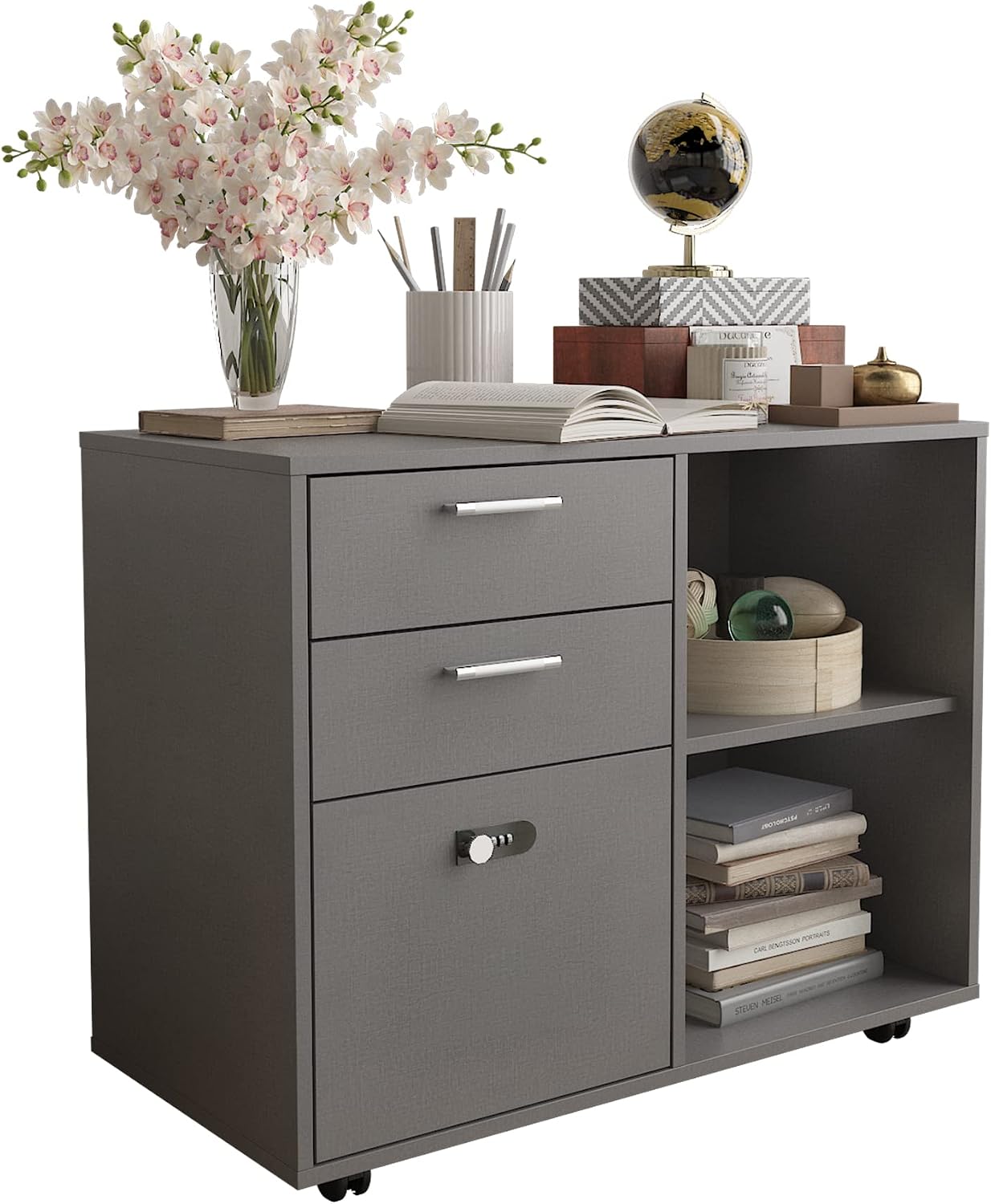 Amazon.com: DBXII Wood File Cabinet, 3 Drawer Mobile Lateral Filing ...