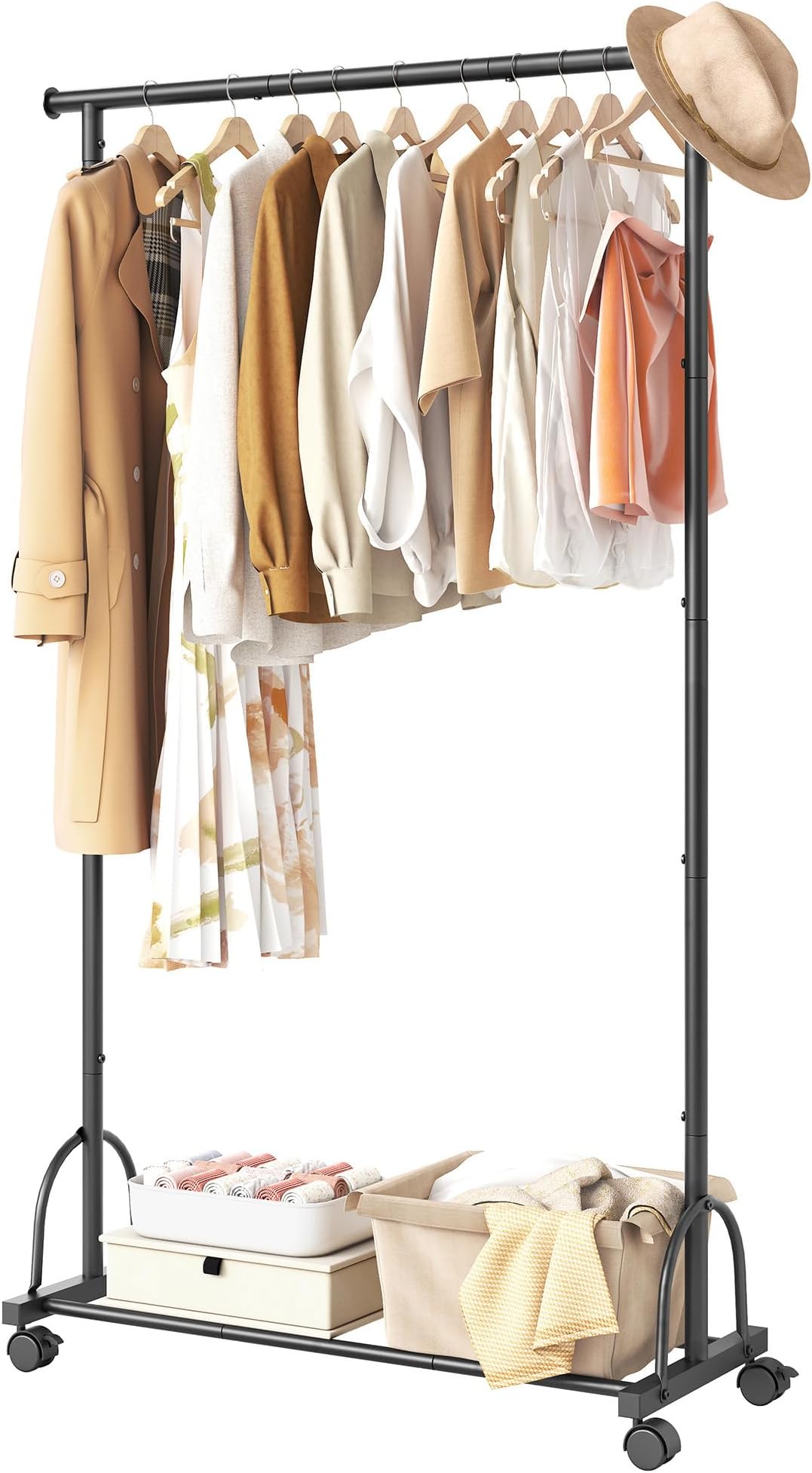 Amazon.com: Homnso Clothes Rack - Clothing Rack with Wheels,Rolling ...