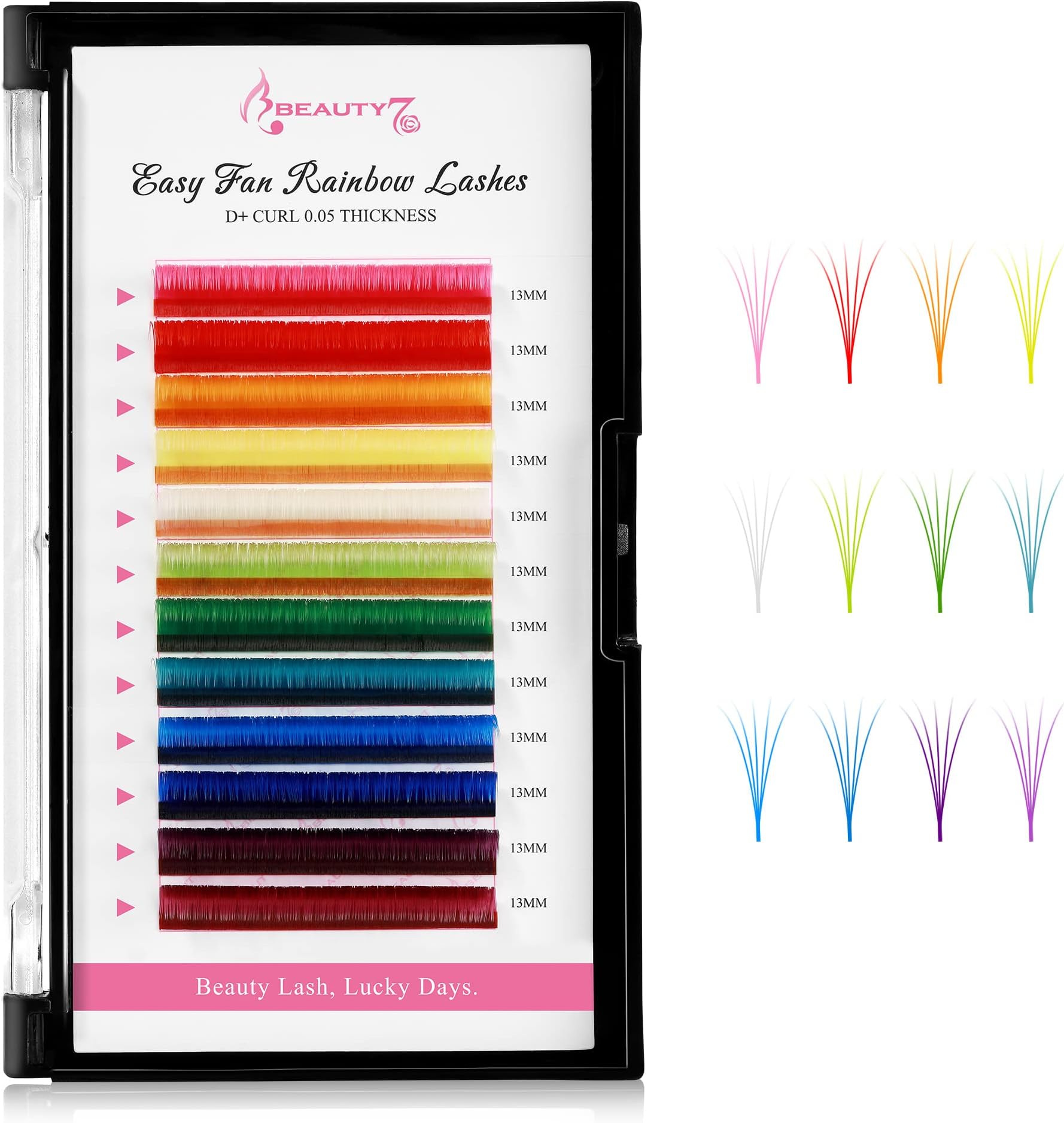Amazon.com: Beauty7 Colored Lash Extensions Rainbow Lashes Easy Fan 12 ...
