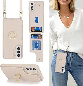 Amazon.com: Lipvina for Samsung Galaxy S21 Case with Card Holder and Strap for Women,Crossbody ...