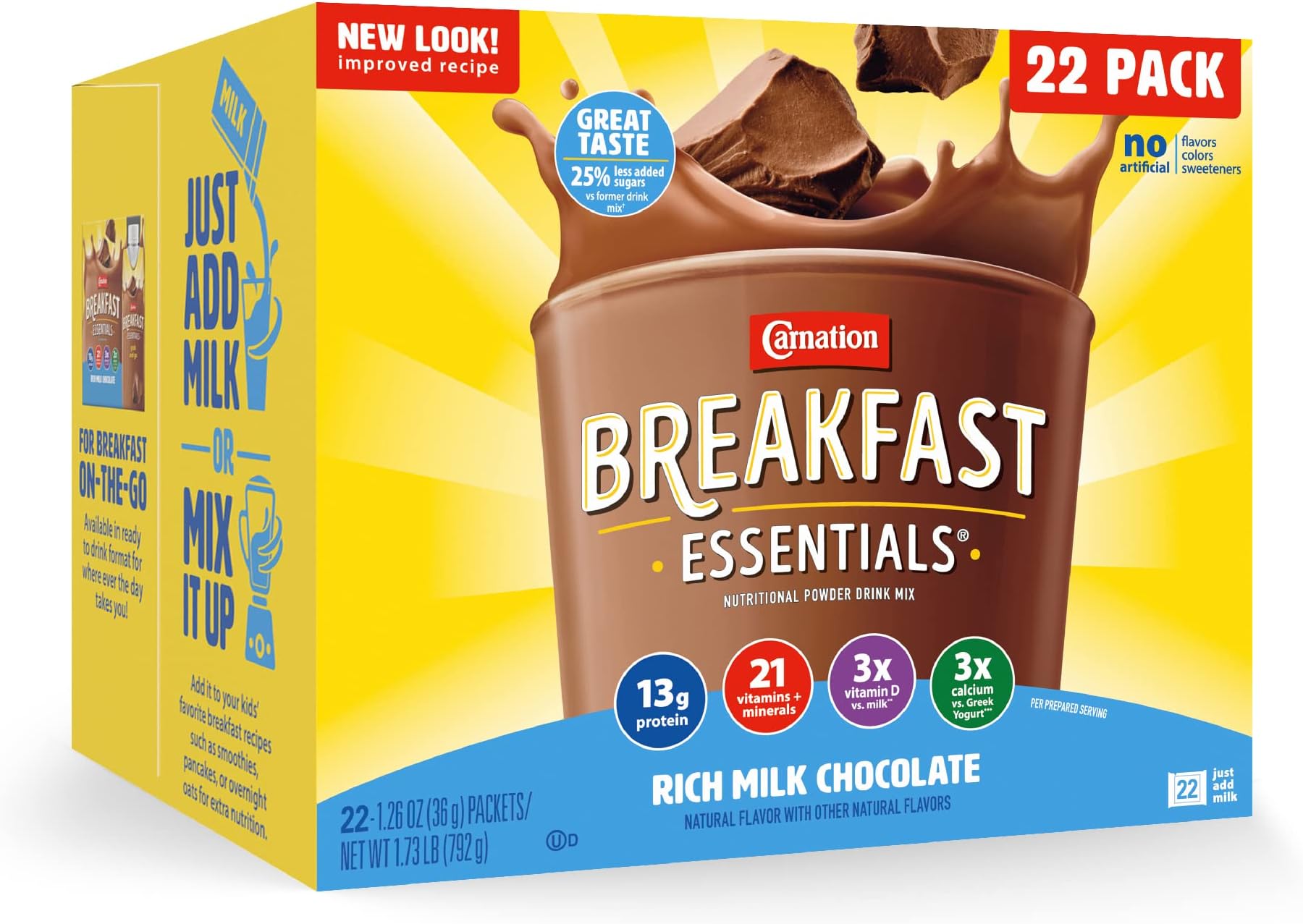 Amazon.com : Carnation Breakfast Essentials Powder Drink Mix, Rich Milk ...