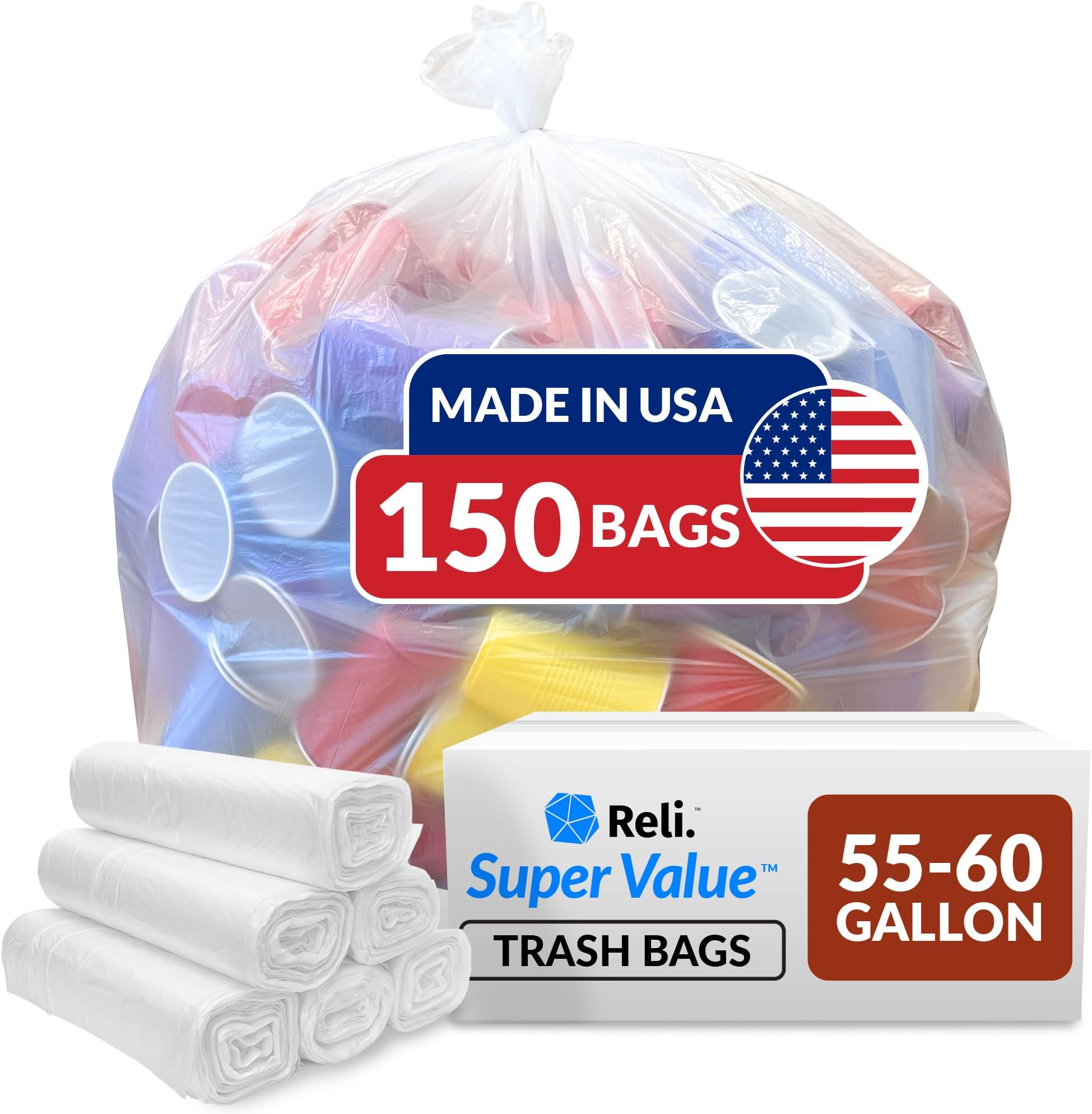Amazon.com: Tasker 64-65 Gallon Clear Trash Bags, Recycling Bag (Huge ...
