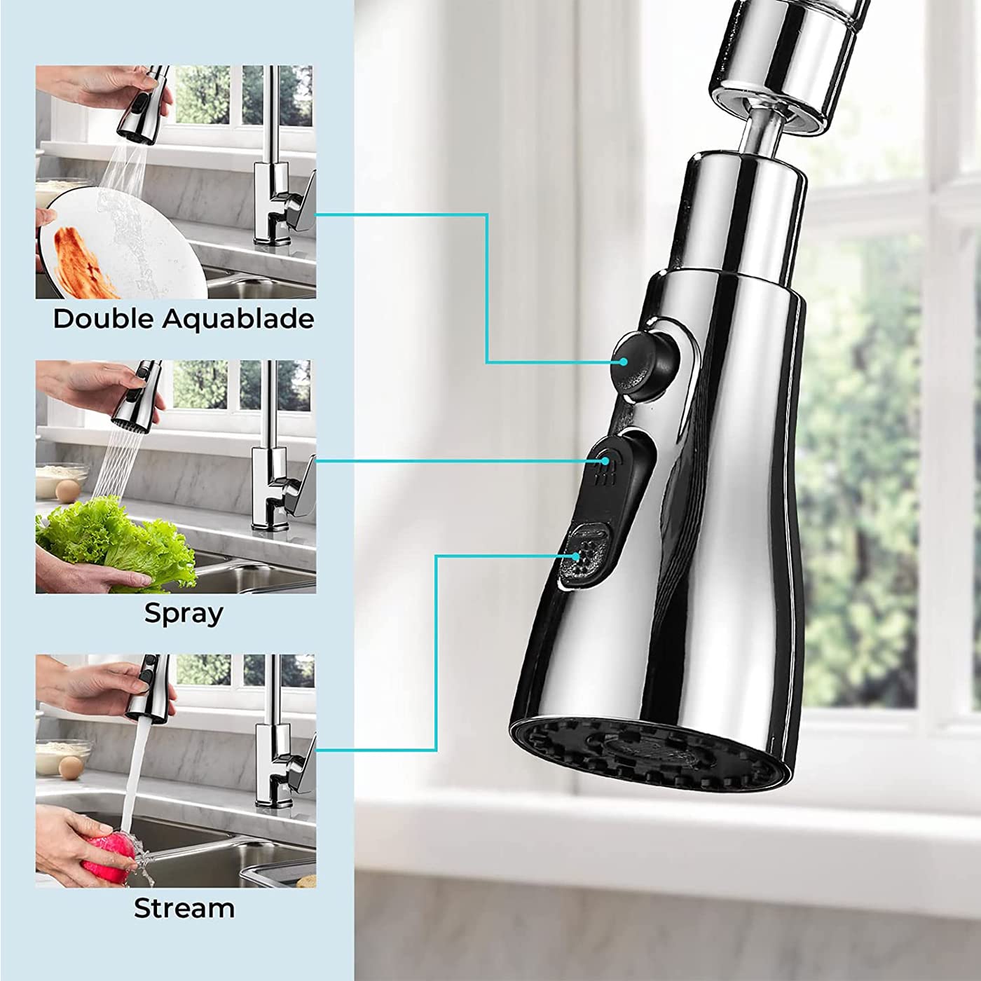 Snapklik.com : Universal Kitchen Faucet 3-Function Pull Down Sink ...