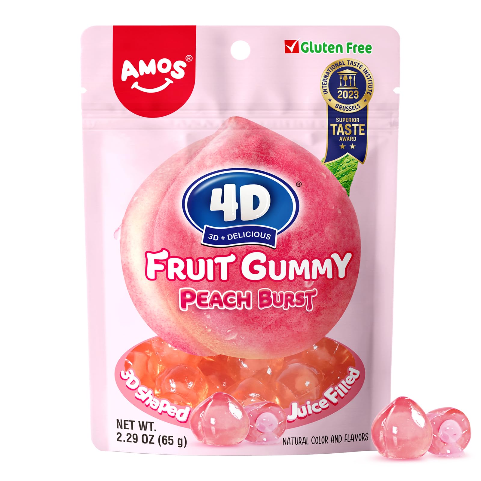 Amos 4D Gummy Peach Burst – Bonbons Gélifiés À La Pêche Avec Cœur Garnis, Saveur Naturelle ...