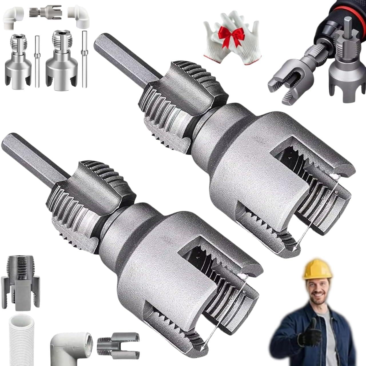 4 in 1 Water Pipe Wrench, Pipe Tapping and Threading Tool, 1/2'' and 3/ ...