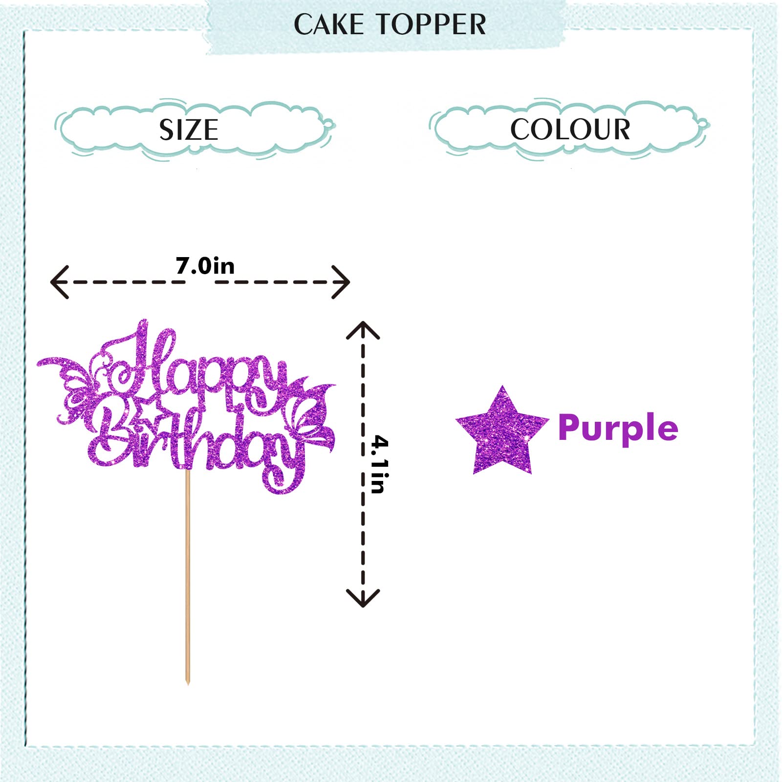 Snapklik.com : Butterfly Happy Birthday Cake Topper, Purple Glitter ...