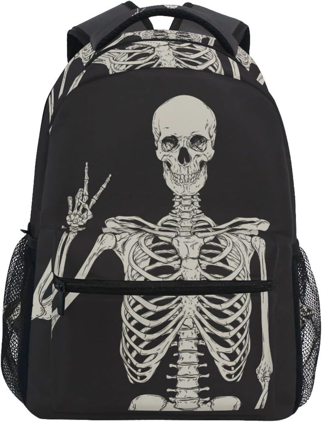 Amazon.com: JIPONI Black Halloween Skull Skeleton Peace Backpack For ...