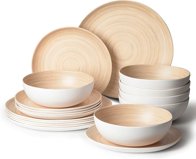 Amazon.com | Joviton Home 18PCS Bamboo Swirl Melamine Plastic ...