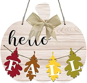 Amazon.com: Hello Fall Pumpkin Door Sign Fall Autumn Farmhouse Sign Red ...