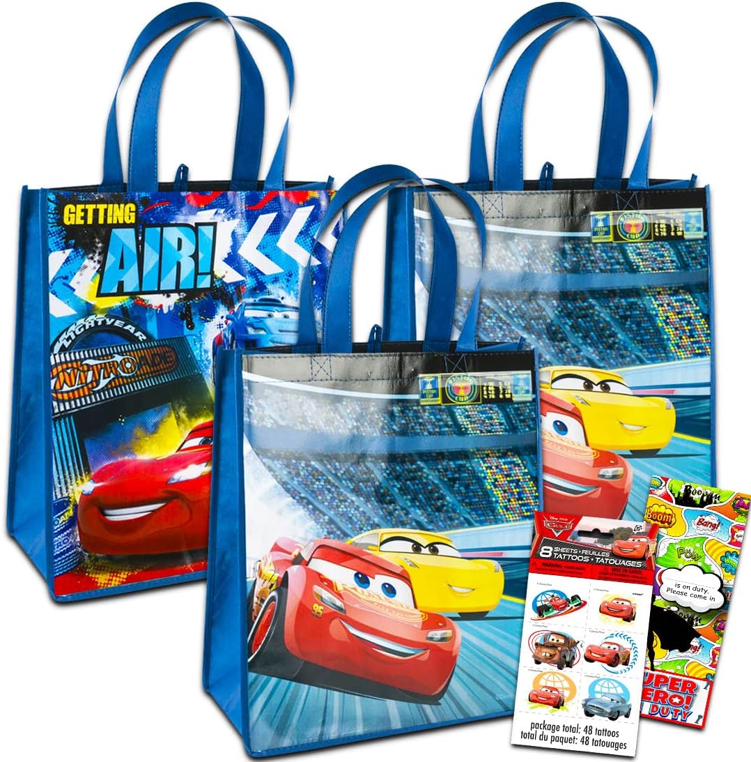 Amazon.com: Disney Cars Tote Bags Value Pack - 3 Reusable Tote Party ...