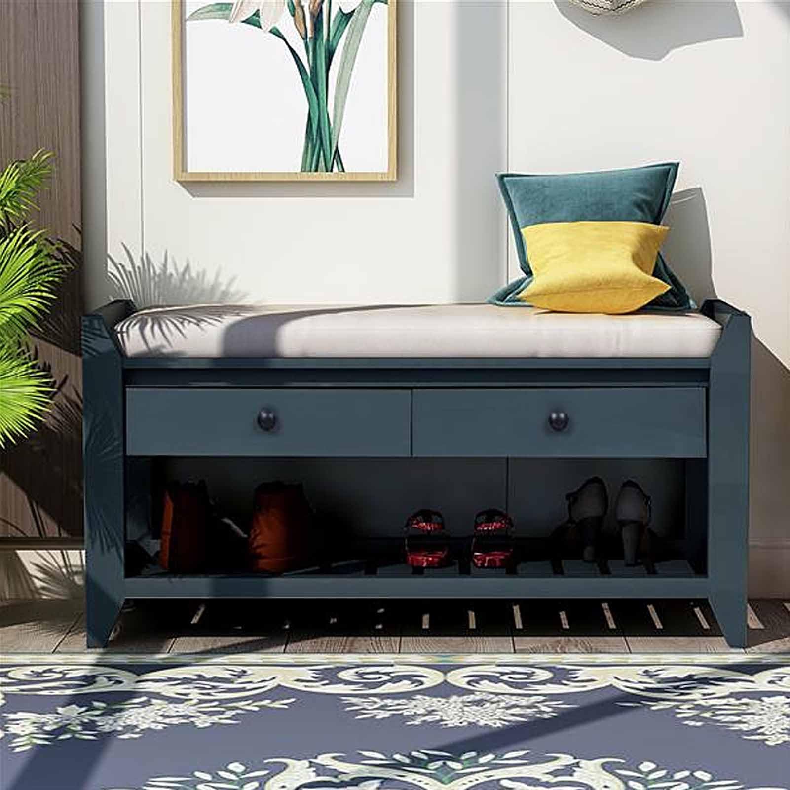Small Shoe Storage Solid Wood Shoe Bench, 2-Tier Wooden Entryway Bench ...