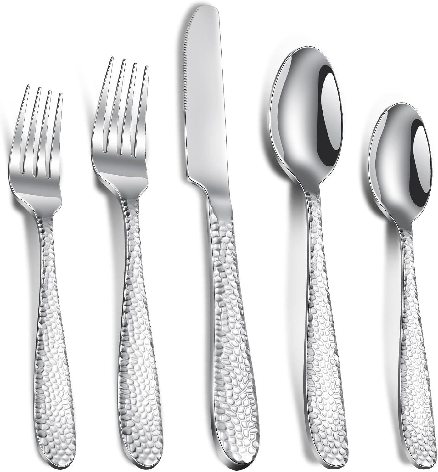 Amazon.com | 20-Piece Silverware Set, Hammered Stainless Steel Flatware ...